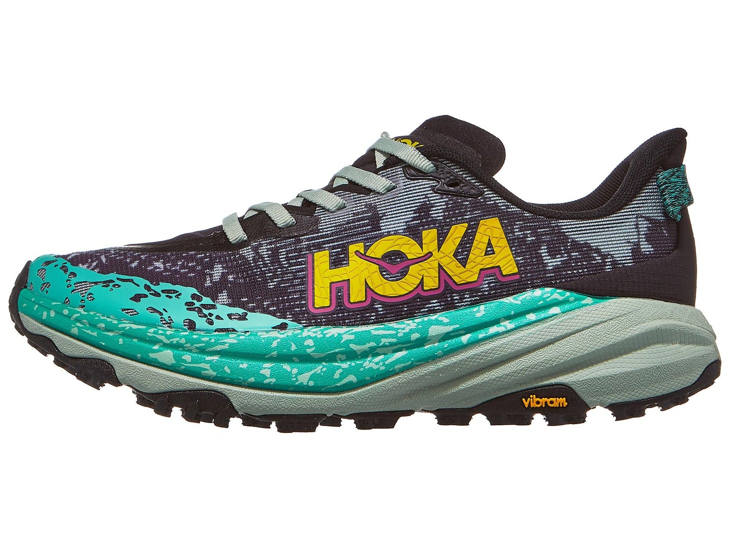 HOKA Speedgoat 6 Women's Shoes Black/Aloe Vera | Running Warehouse